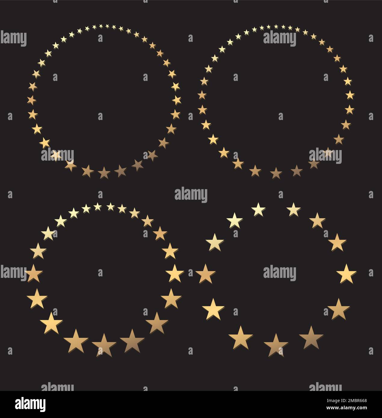 Set of four unusual gold vector round stars frames on a black ...