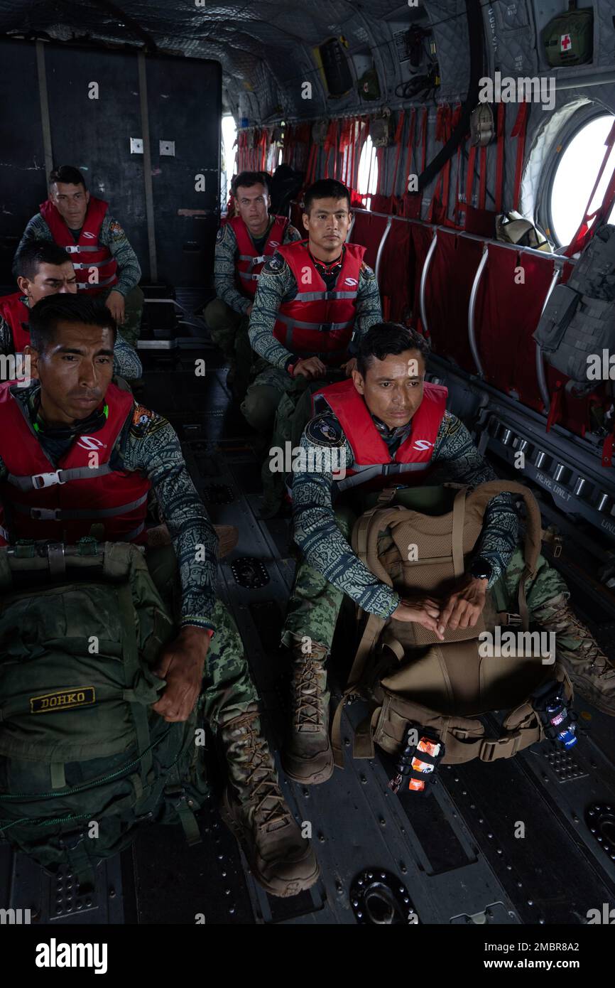NAVAL BASE AMAPALA, Honduras - Mexican Arm Forces wait inside Chinook ...