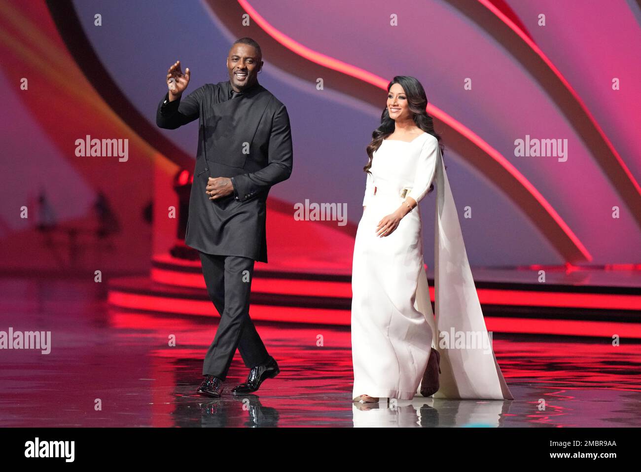 Actor Idris Elba, left, and sports broadcaster Reshmin Chowdhury arrive ...