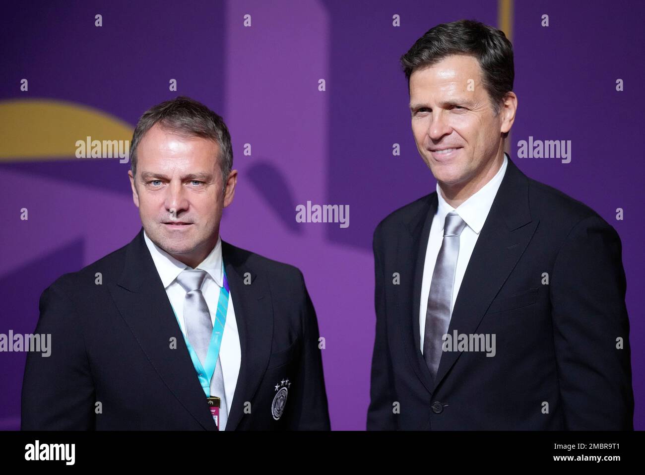 Germany's coach Hansi Flick, left, and national team director Oliver ...