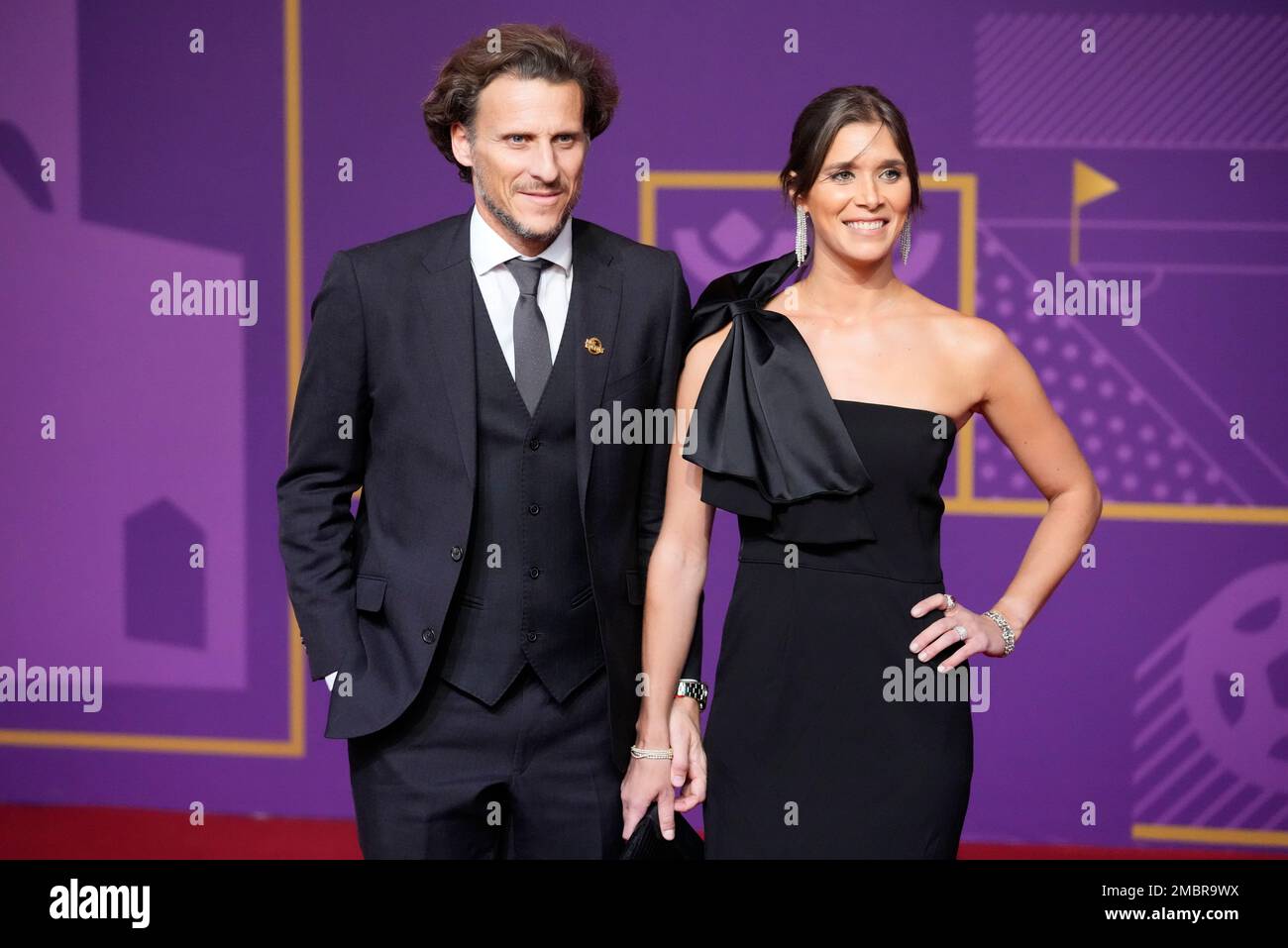Former soccer player Diego Forlan and his wife Paz Cardoso arrive for ...