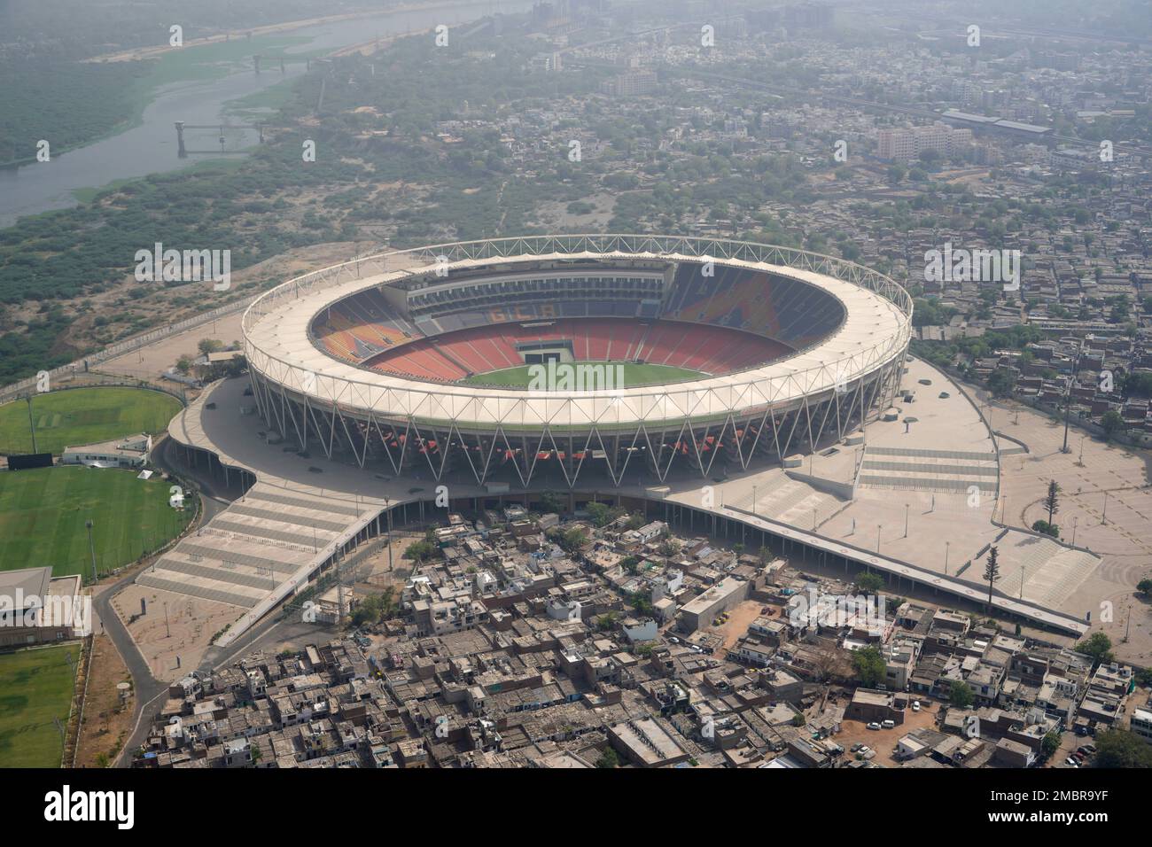 An aerial view Narendra Modi stadium in Ahmedabad, India, Friday, April ...