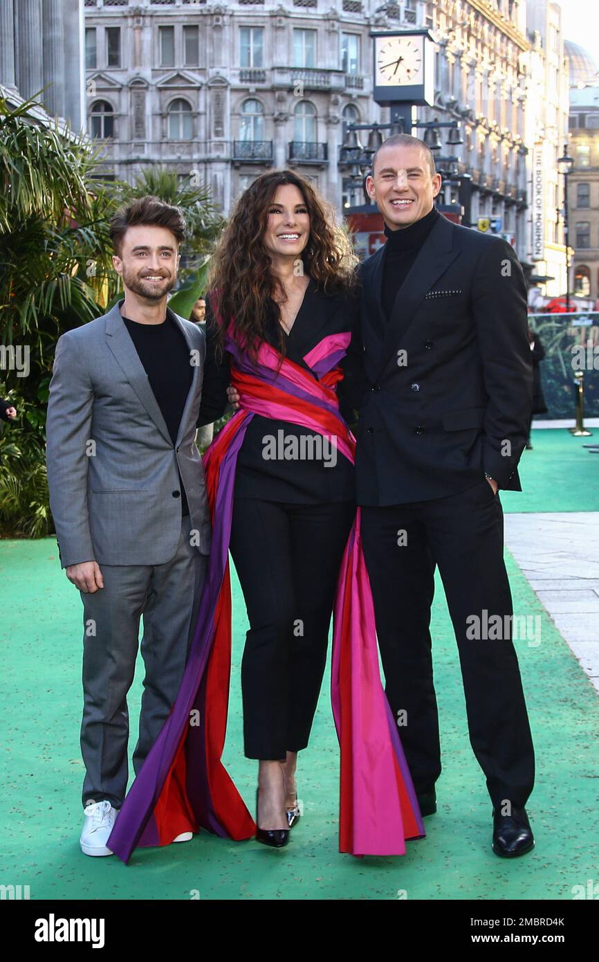 Daniel Radcliffe, from left, Sandra Bullock, and Channing Tatum pose ...