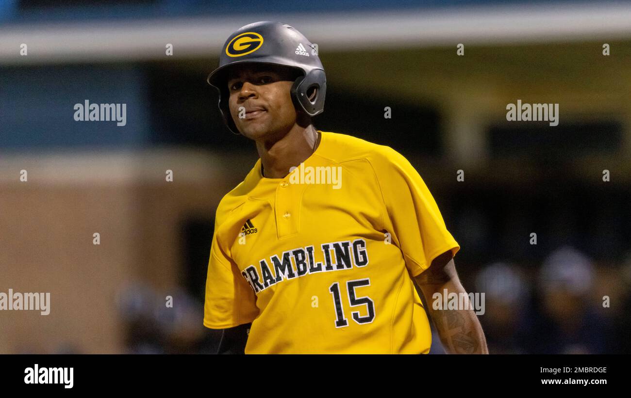 Grambling State utility Shemar Page (15) during an NCAA baseball game ...