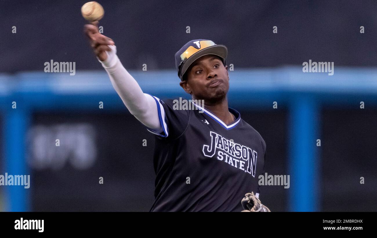 Jackson State infielder Omar Gomez-Rivera (2) during an NCAA baseball ...