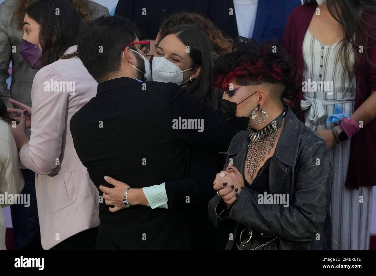 Chilean President Gabriel Boric hugs first lady Irina Karamanos during ...
