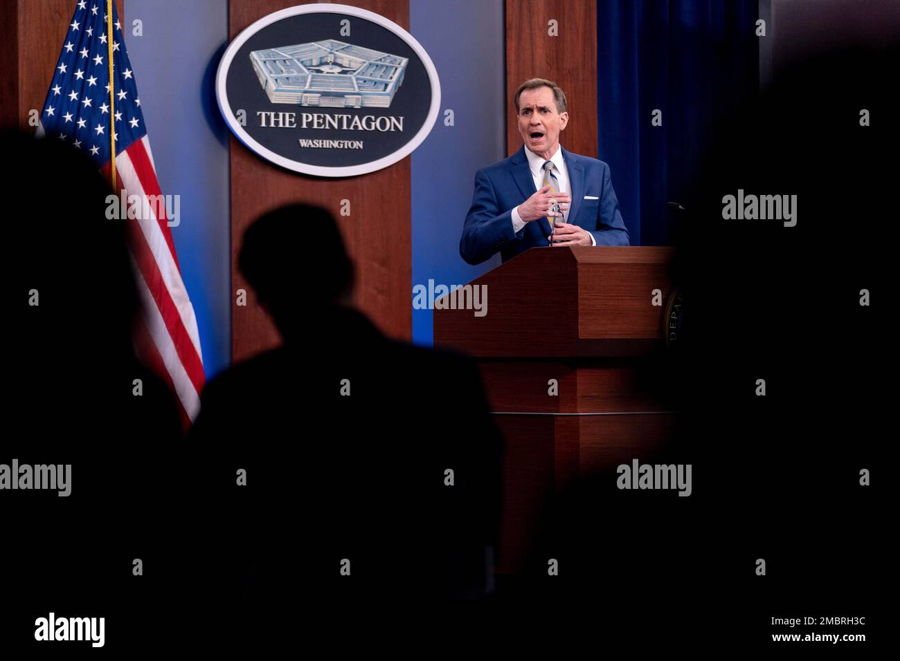 Pentagon spokesman John Kirby speaks during a briefing at the Pentagon ...