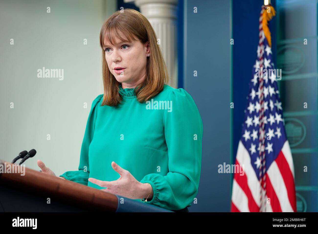 White House communications director Kate Bedingfield speaks during a ...