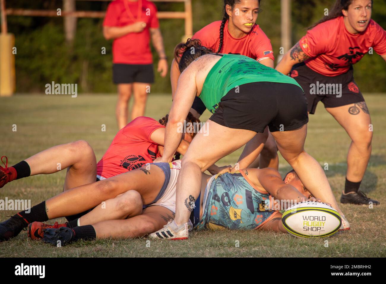U.S. Marines with the USMC Rugby Team, play a scrimmage game on Marine ...