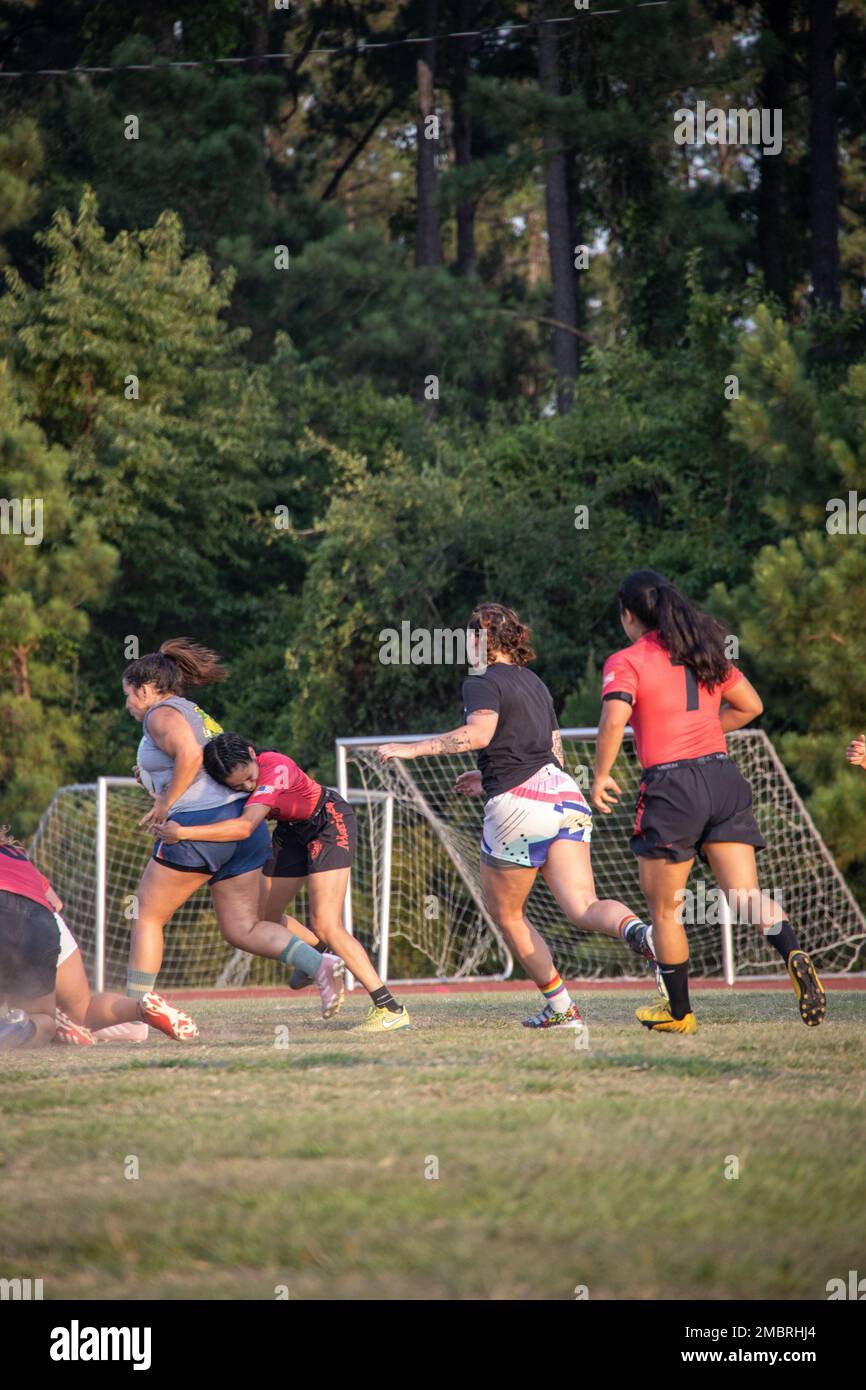 U.S. Marines with the USMC Rugby Team, play a scrimmage game on Marine ...