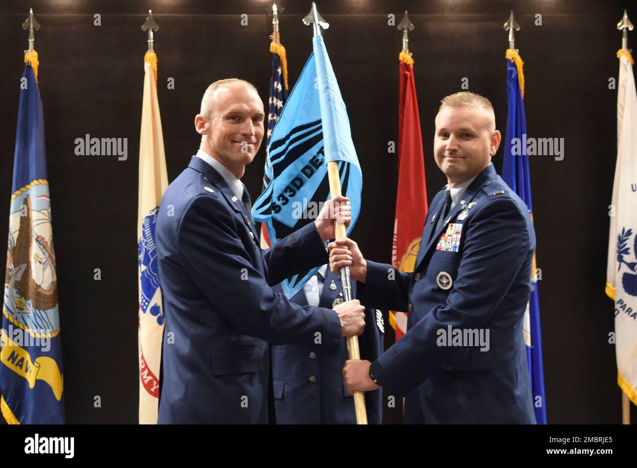 U.S. Space Force 1st Lt. Robert Freeman, right, assumes responsibility ...