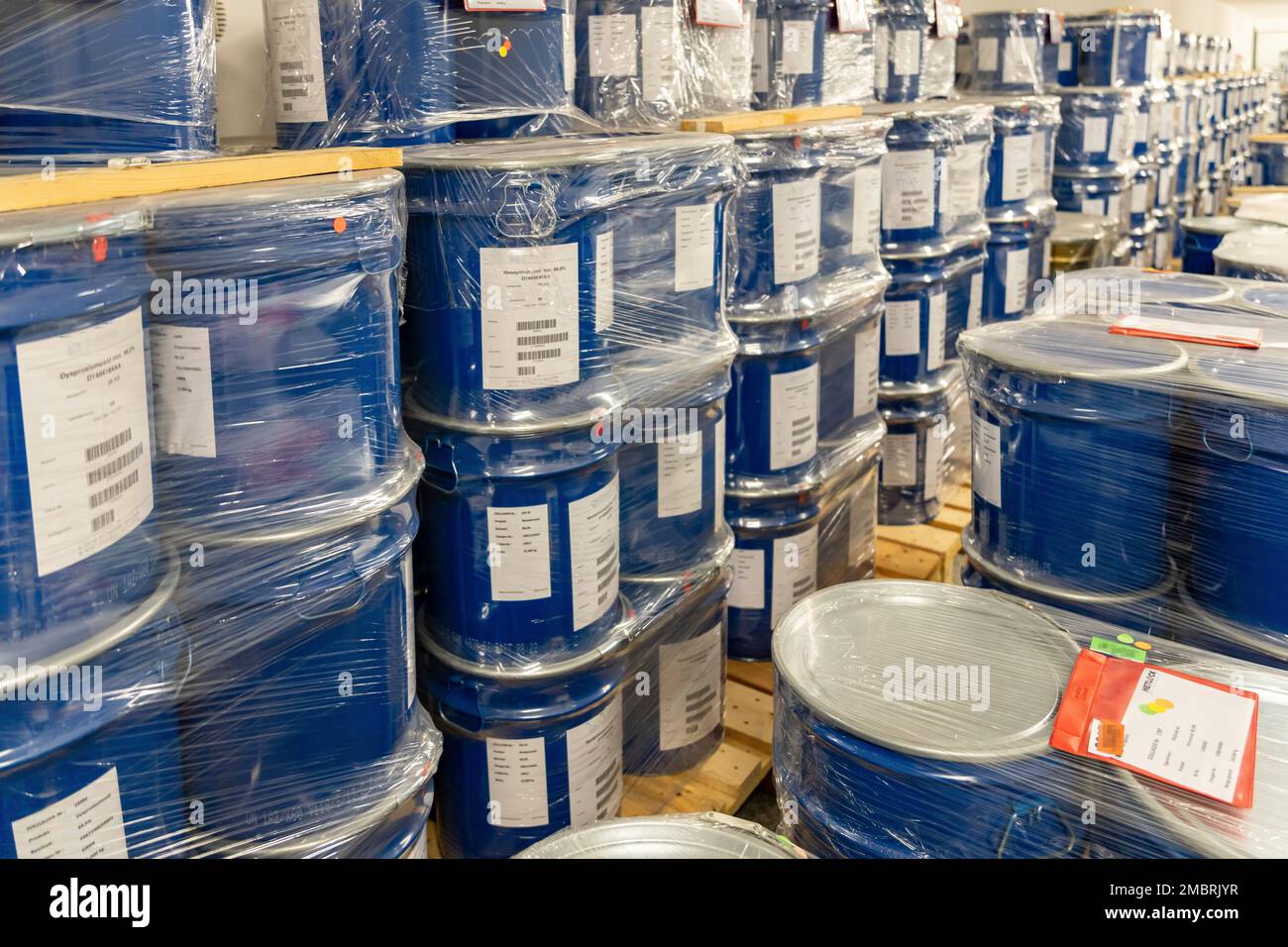 In this image released on Wednesday, March 30, 2022, Barrels filled ...