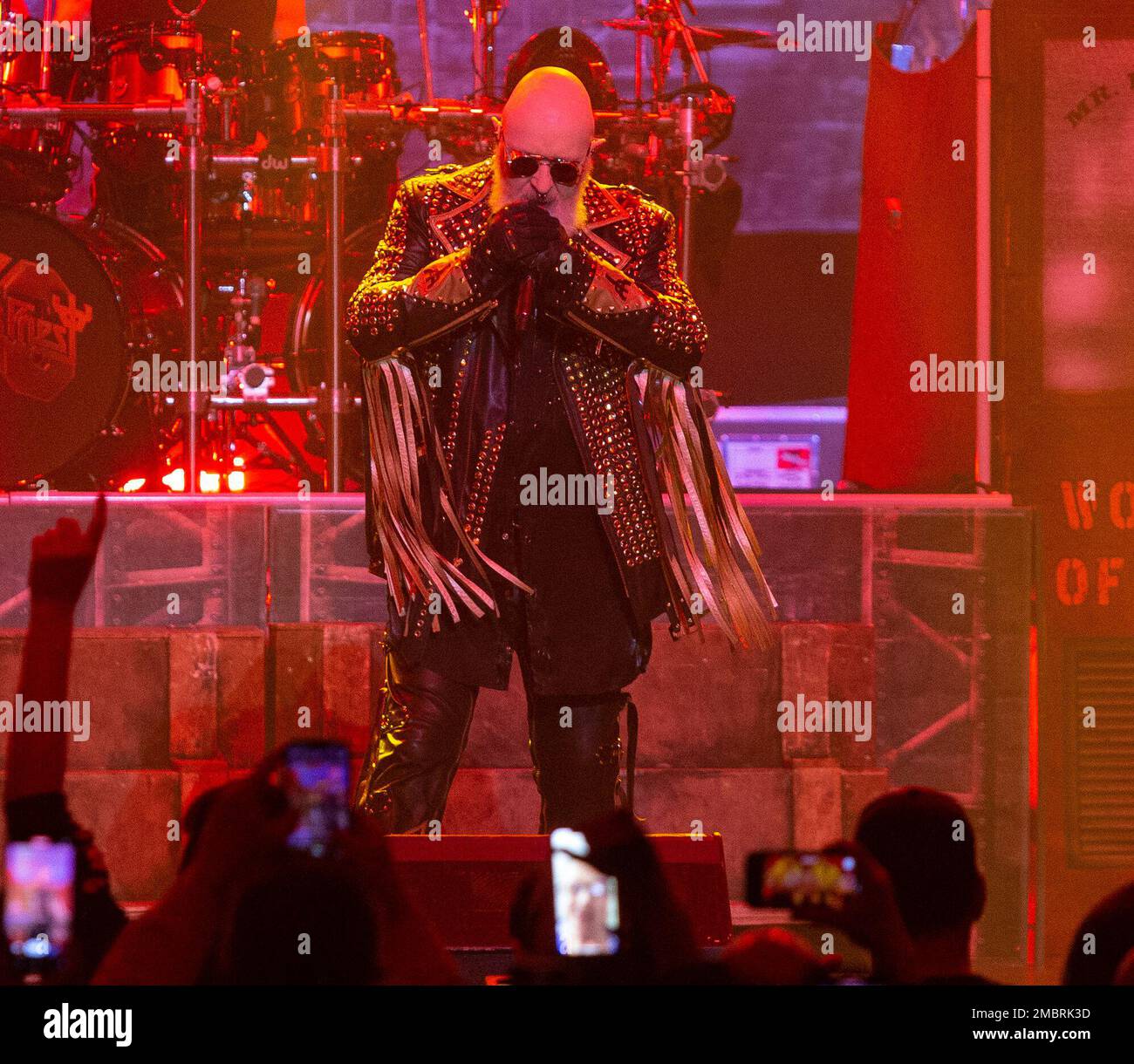 Rob Halford of the band Judas Priest performs in concert during their ...