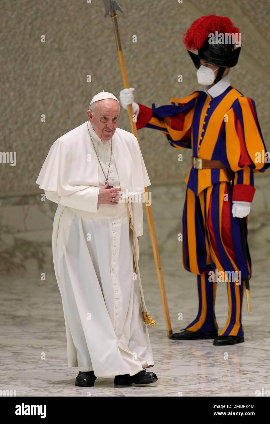 Pope Francis arrives to attend his weekly general audience in the Paul ...
