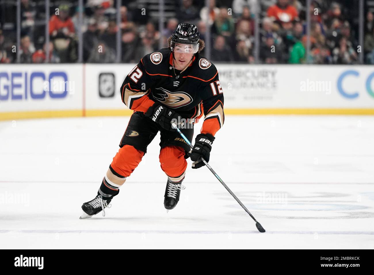 Anaheim Ducks' Sonny Milano skates during the second period of an NHL ...