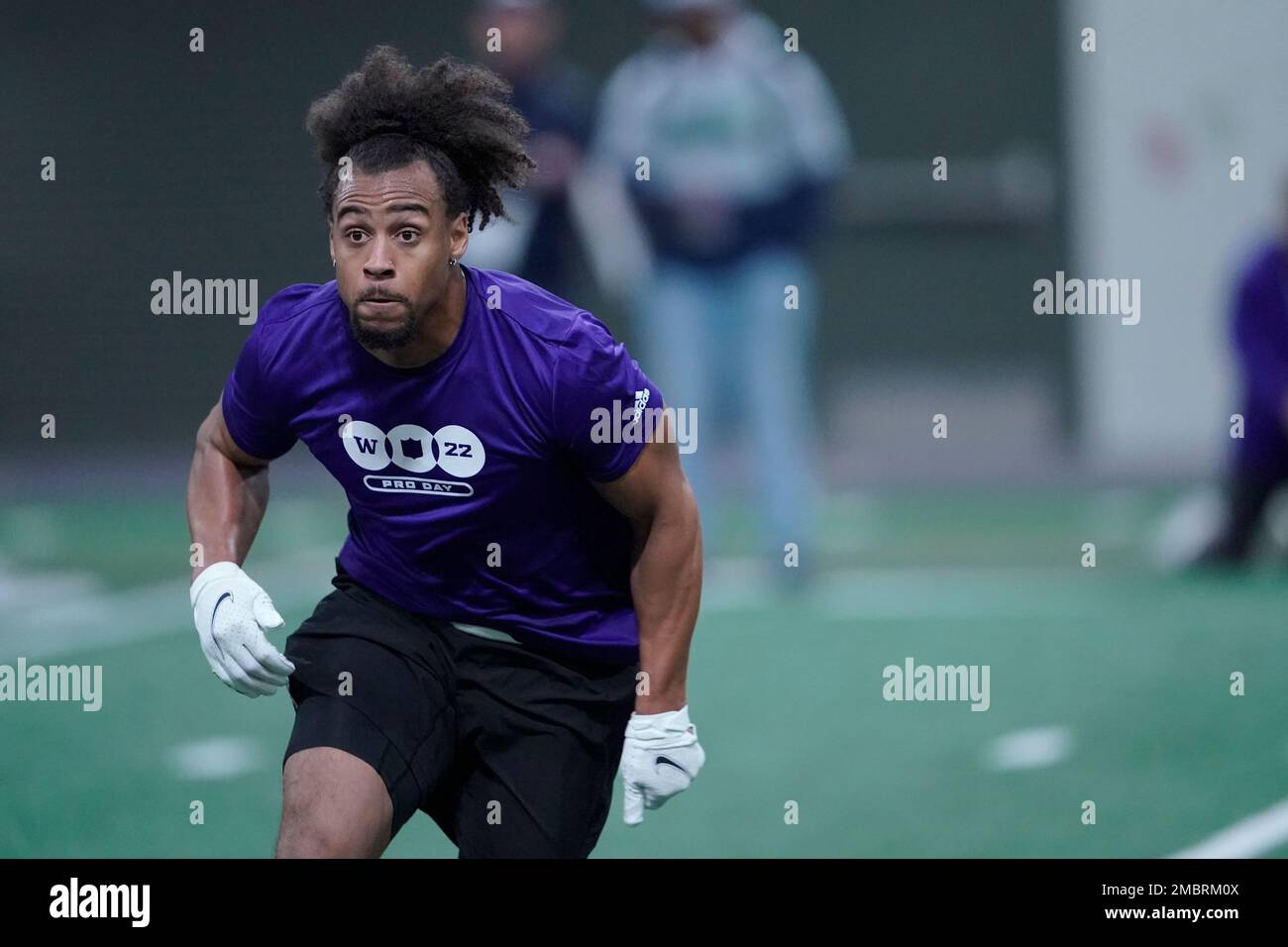 Washington cornerback Kyler Gordon runs a drill during Washington's NFL ...