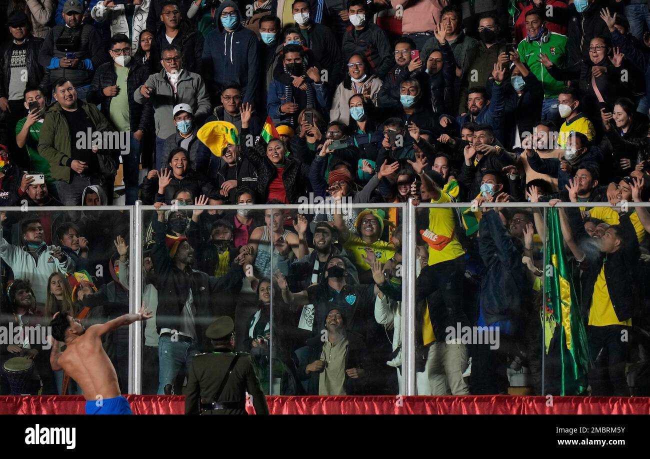 Brazil's Lucas Paqueta throws his jersey to fans at the end of a ...