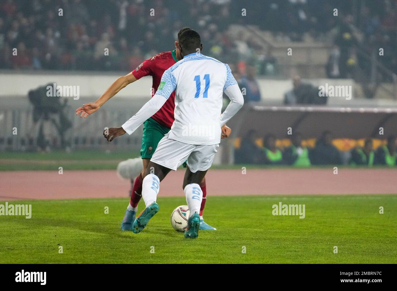 Morocco's Achraf Hakimi is challenged by DR Congo's Masuaku Fuka Arthur ...