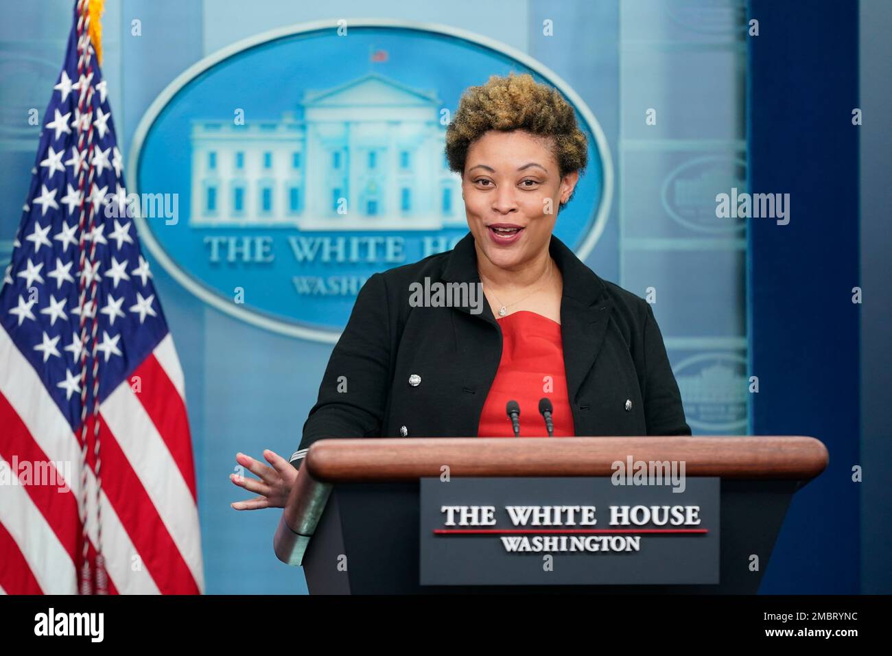 Office of Management and Budget director Shalanda Young speaks during a ...
