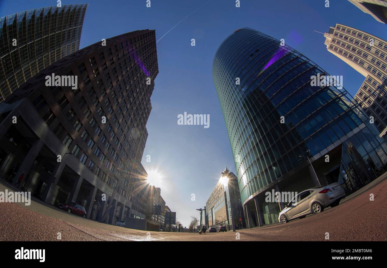 Cars pass by office buildings at the famous 'Potsdamer Platz' (Potsdam ...