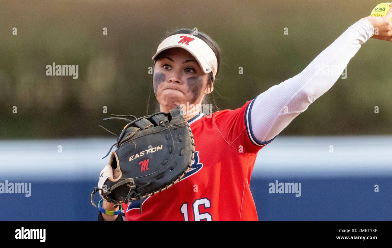 Mississippi utility Sydney Gutierrez (16) during an NCAA softball game ...