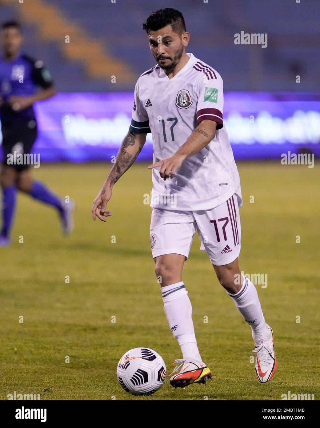 Mexico's Jesus Corona plays the ball during a qualifying soccer match ...