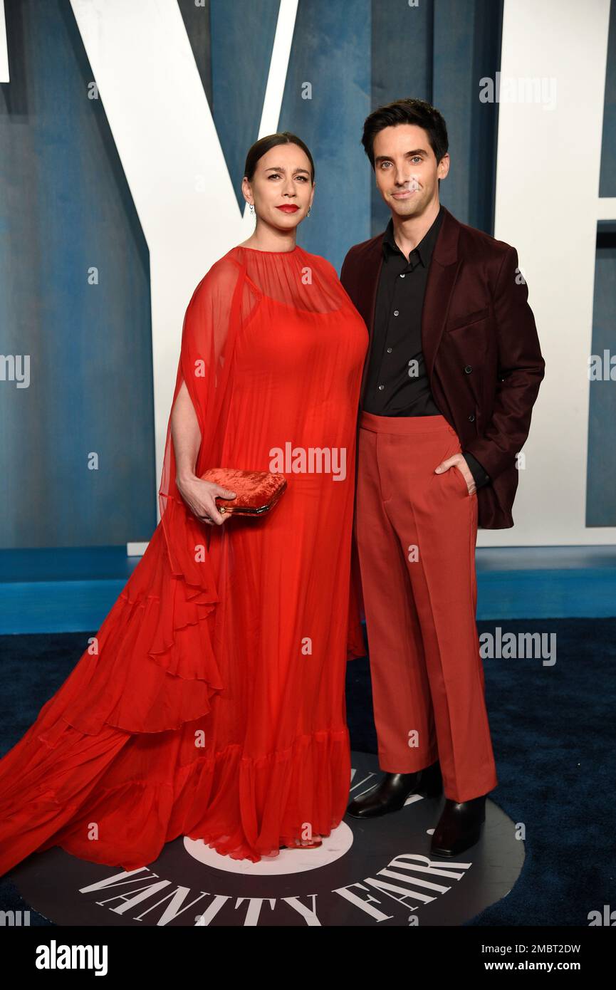 Lucia Aniello, left, and Paul W. Downs arrive at the Vanity Fair Oscar ...