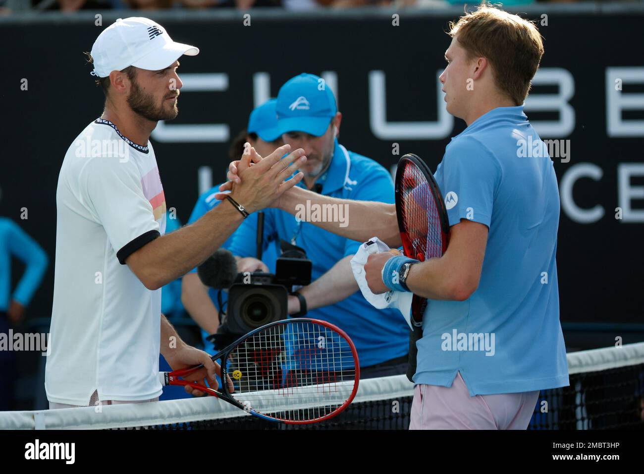 Tommy Paul, left, of the U.S. is congratulated by compatriot Jenson ...