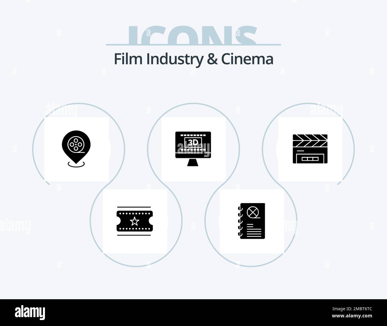 Cenima Glyph Icon Pack 5 Icon Design. film flap. clapper. location ...