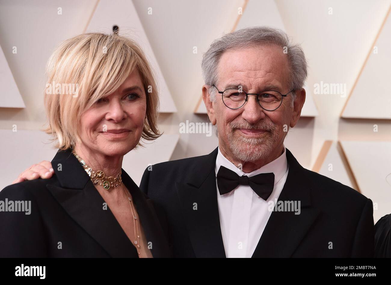 Kate Capshaw, left, and Steven Spielberg arrive at the Oscars on Sunday ...