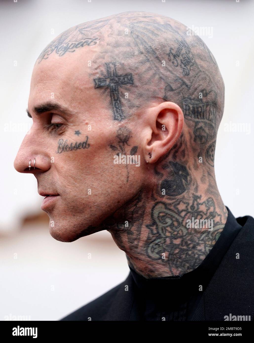 Travis Barker arrives at the Oscars on Sunday, March 27, 2022, at the ...