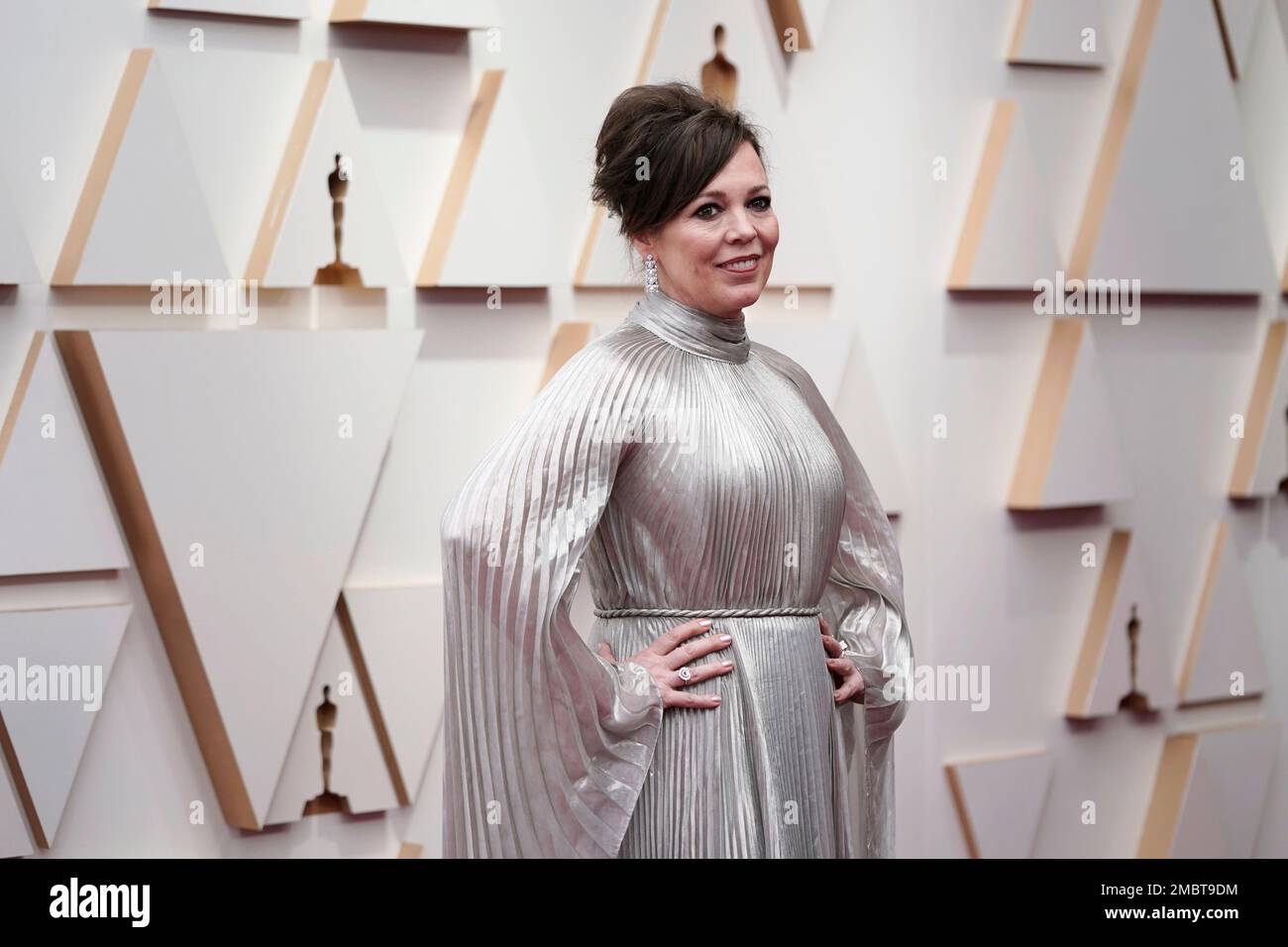 Olivia Colman arrives at the Oscars on Sunday, March 27, 2022, at the ...