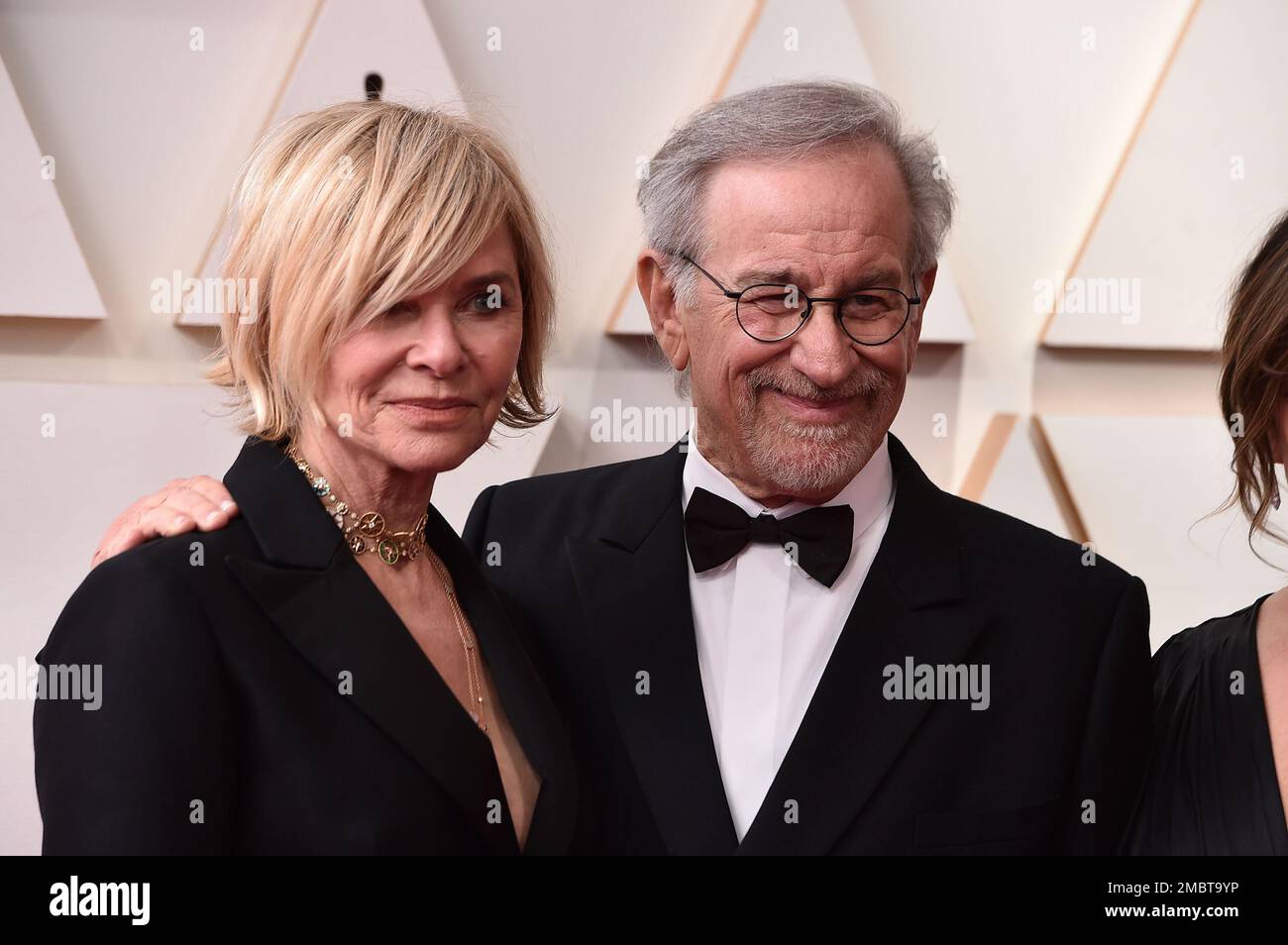 Kate Capshaw, left, and Steven Spielberg arrive at the Oscars on Sunday ...