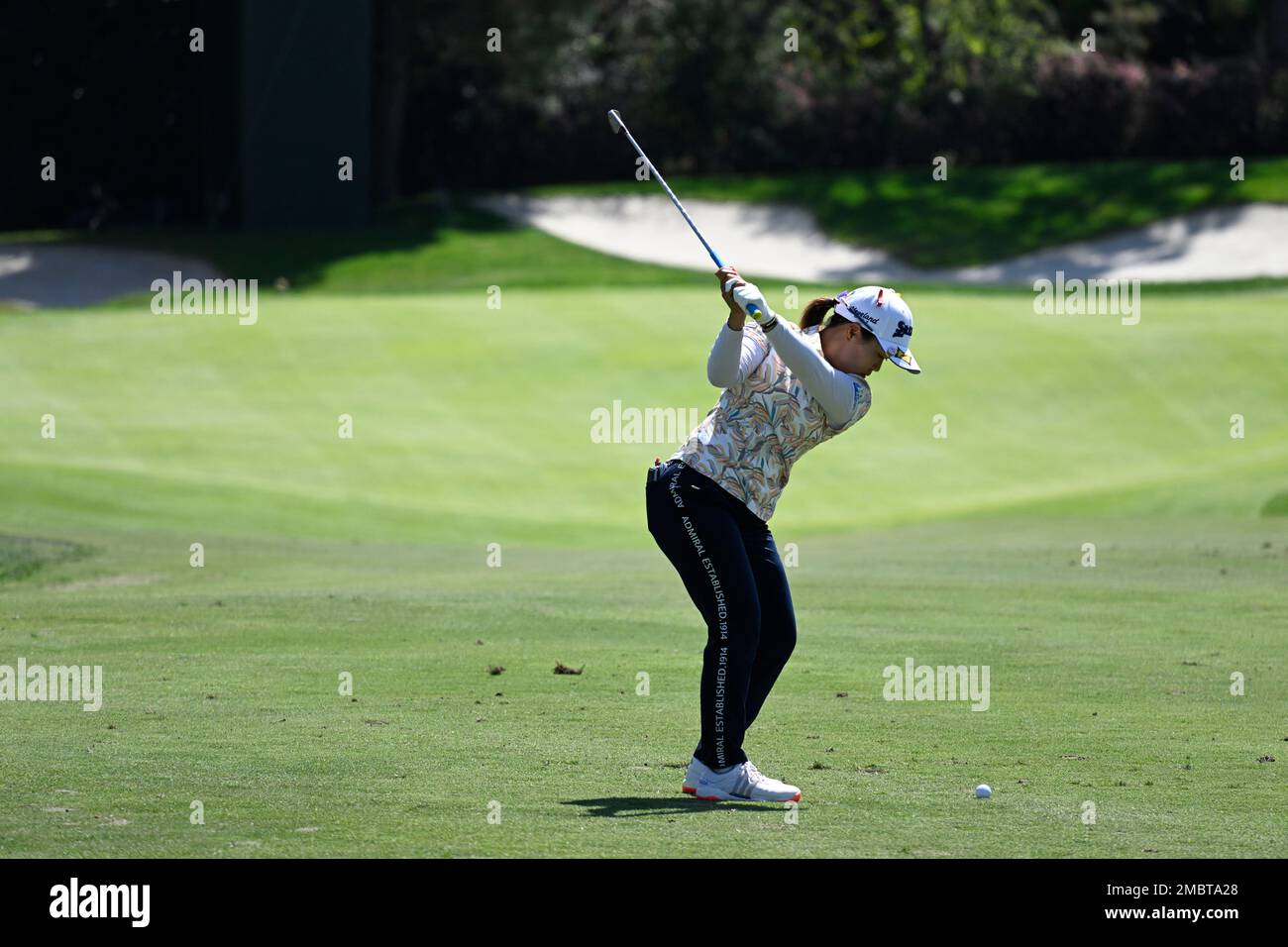 Nasa Hataoka, of Japan, hits her second shot on the ninth hole during the final round of the ...