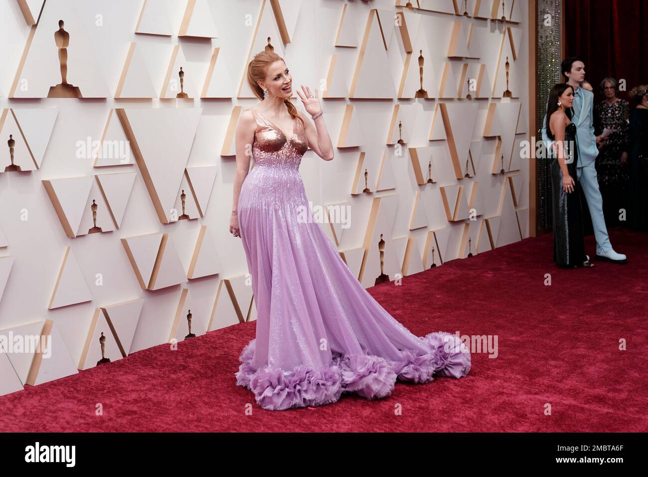 Jessica Chastain arrives at the Oscars on Sunday, March 27, 2022, at ...