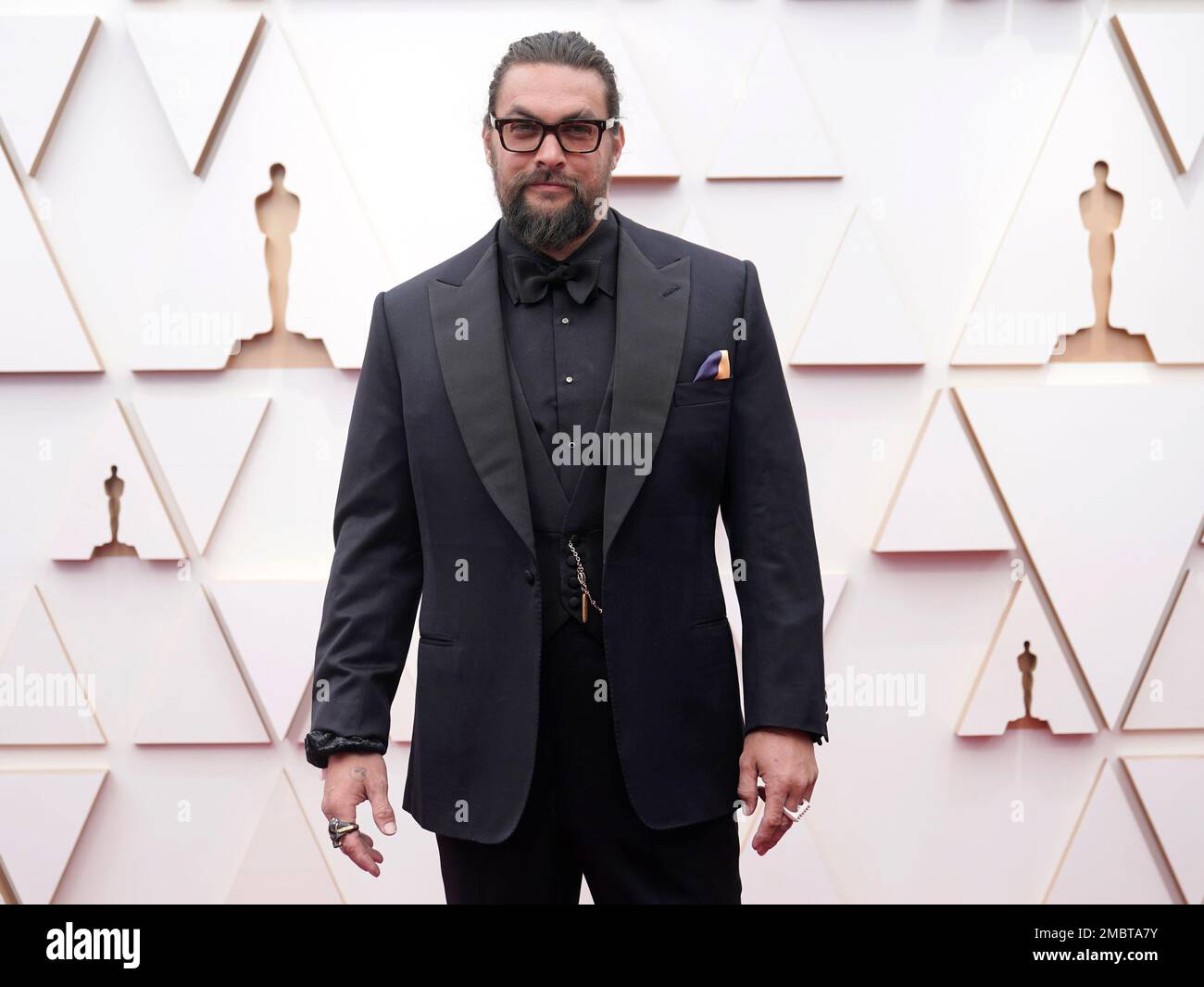 Jason Momoa arrives at the Oscars on Sunday, March 27, 2022, at the ...