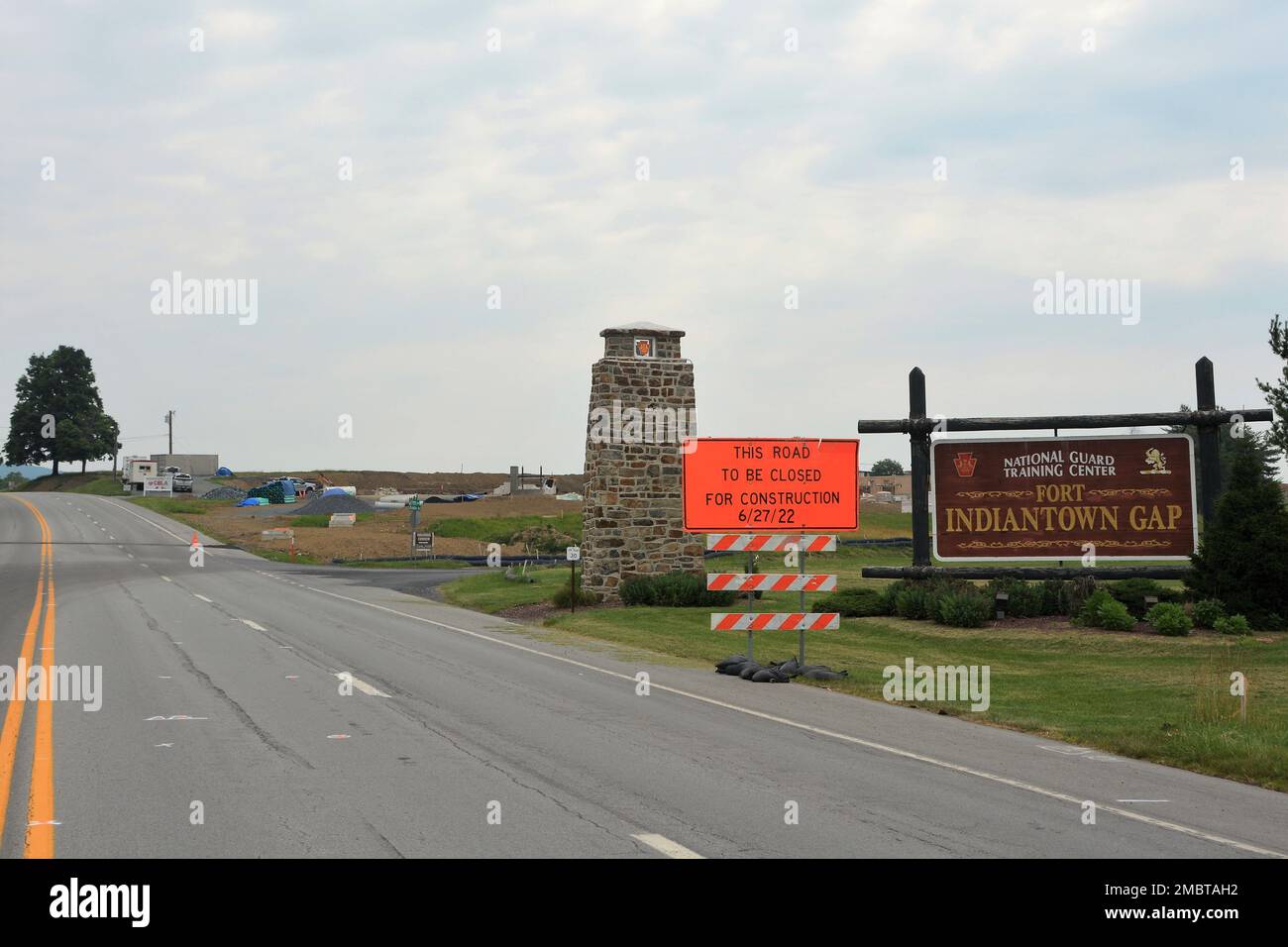 A sign on Fisher Avenue at Fort Indiantown Gap announces an upcoming ...