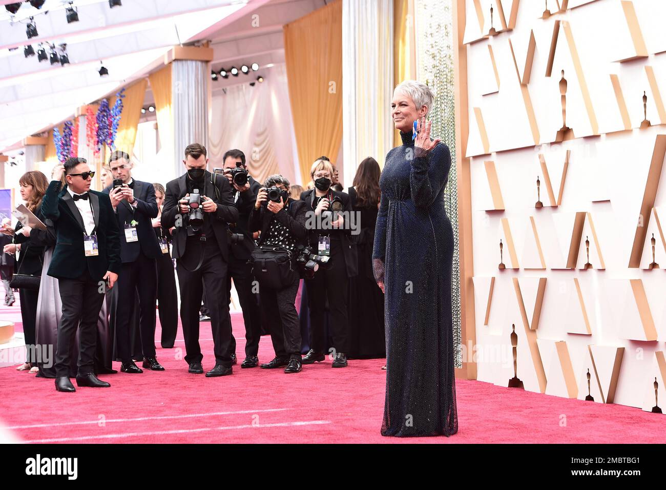 Jamie Lee Curtis arrives at the Oscars on Sunday, March 27, 2022, at ...
