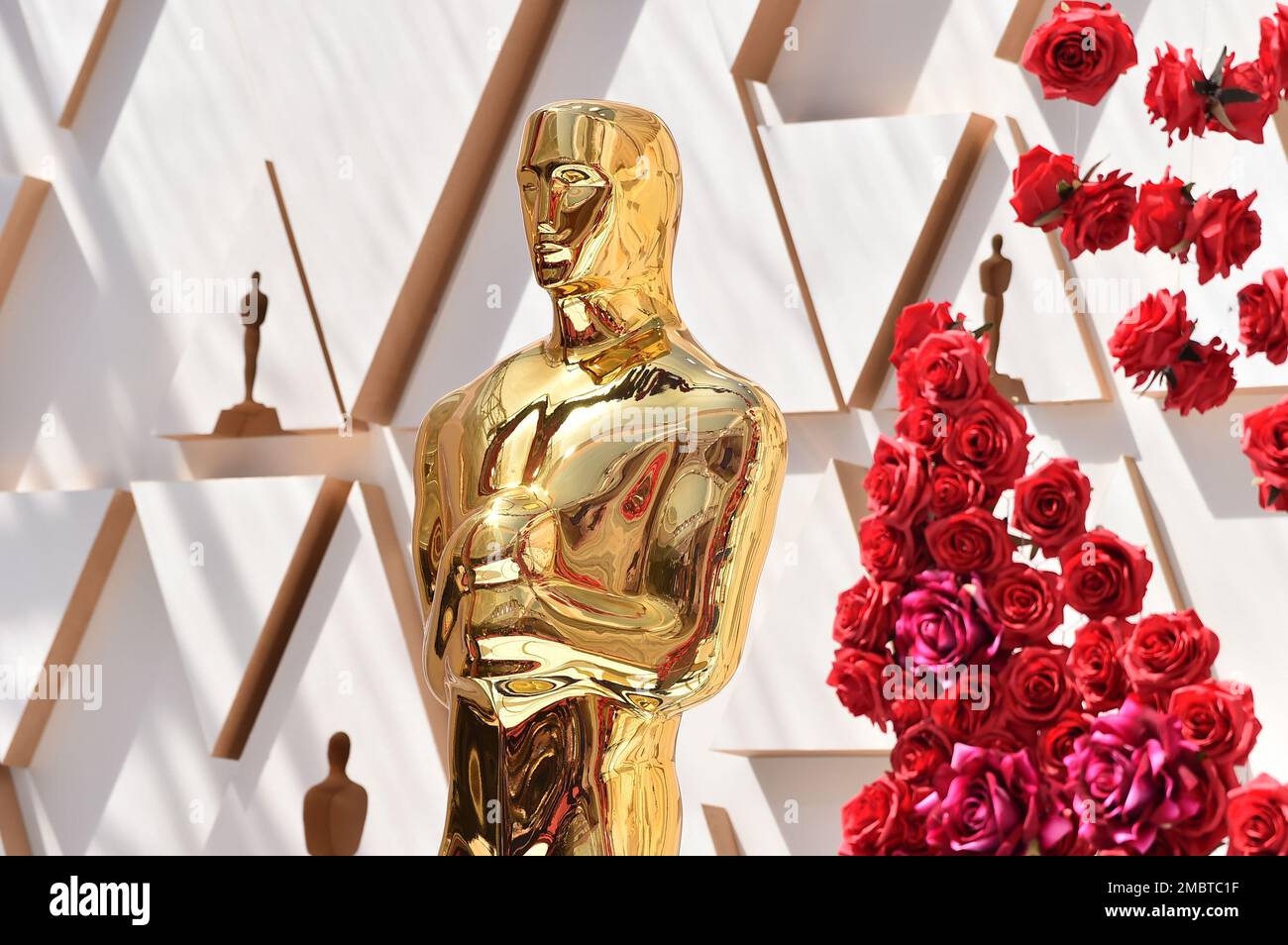 Oscar statue on the red carpet at the Oscars on Sunday, March 27, 2022 ...