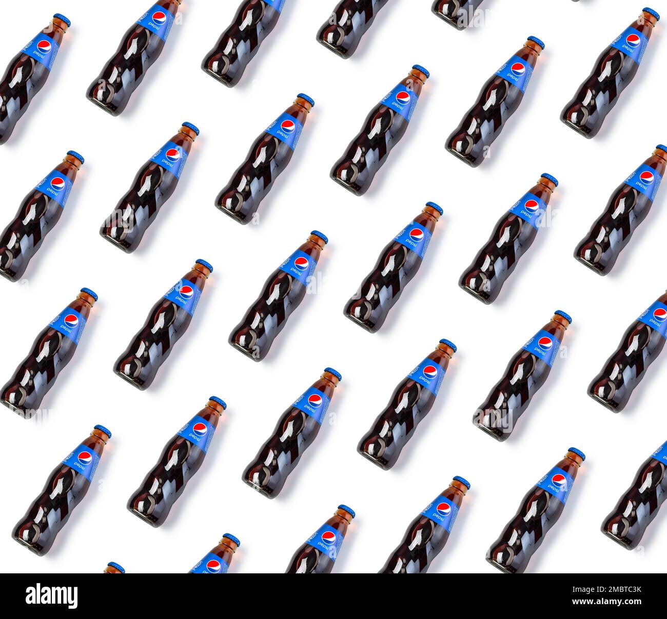 Chisinau, Moldova - April 26, 2020: Pepsi glass bottle lying on white ...