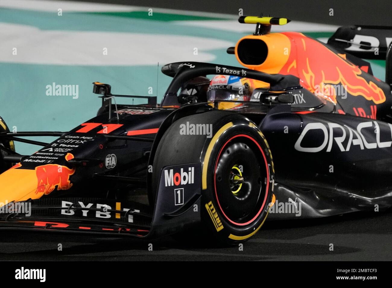 Red Bull driver Sergio Perez of Mexico steers his car during the Formula One Grand Prix it in ...