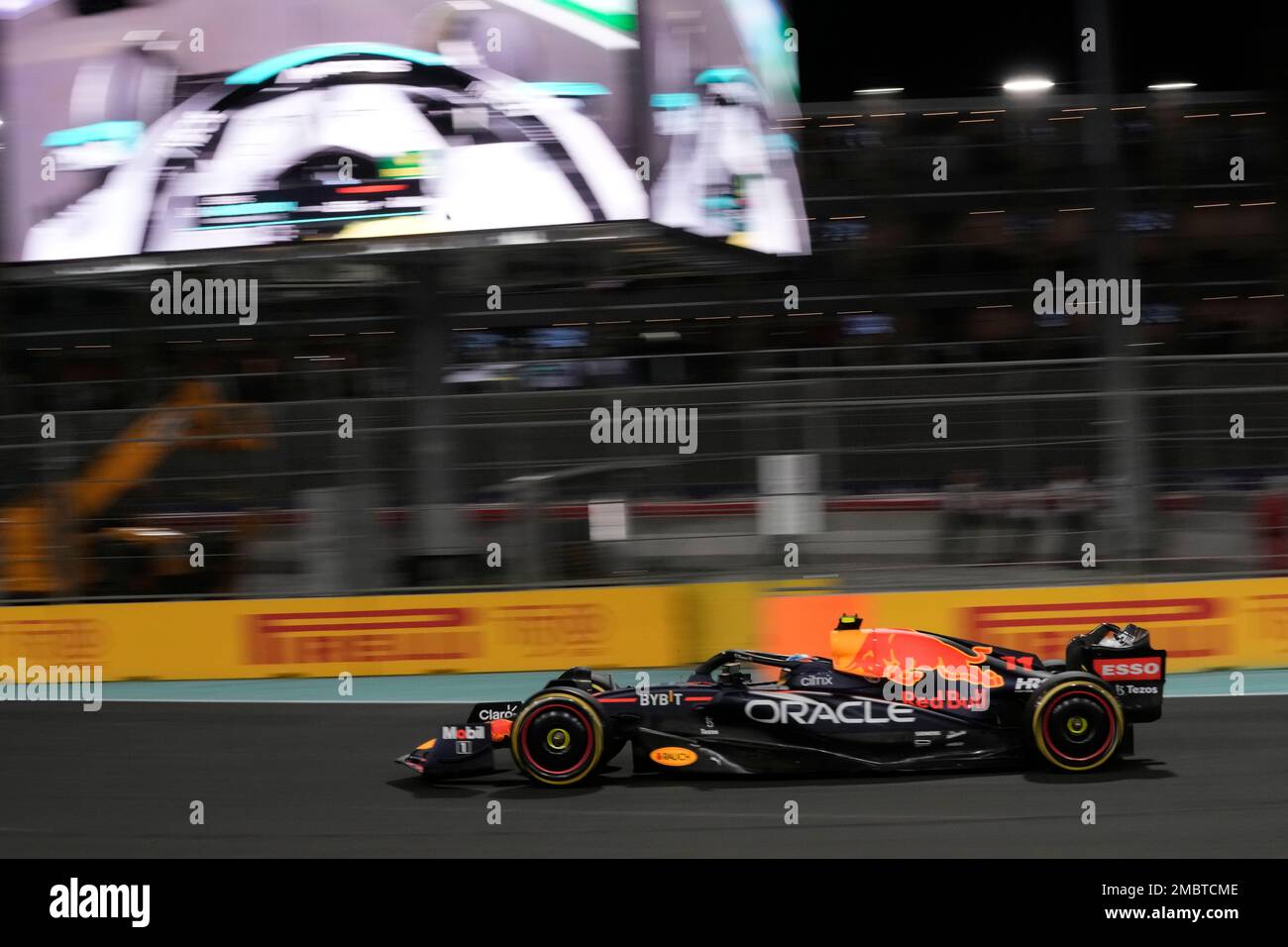 Red Bull driver Sergio Perez of Mexico steers his car during the Formula One Grand Prix it in ...