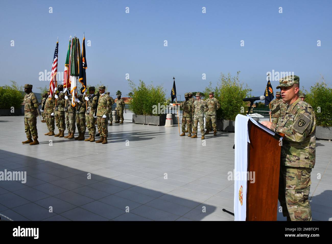 Col. Miles T. Gengler, U.S. Army NATO Brigade Commander, delivers remarks during a change ...