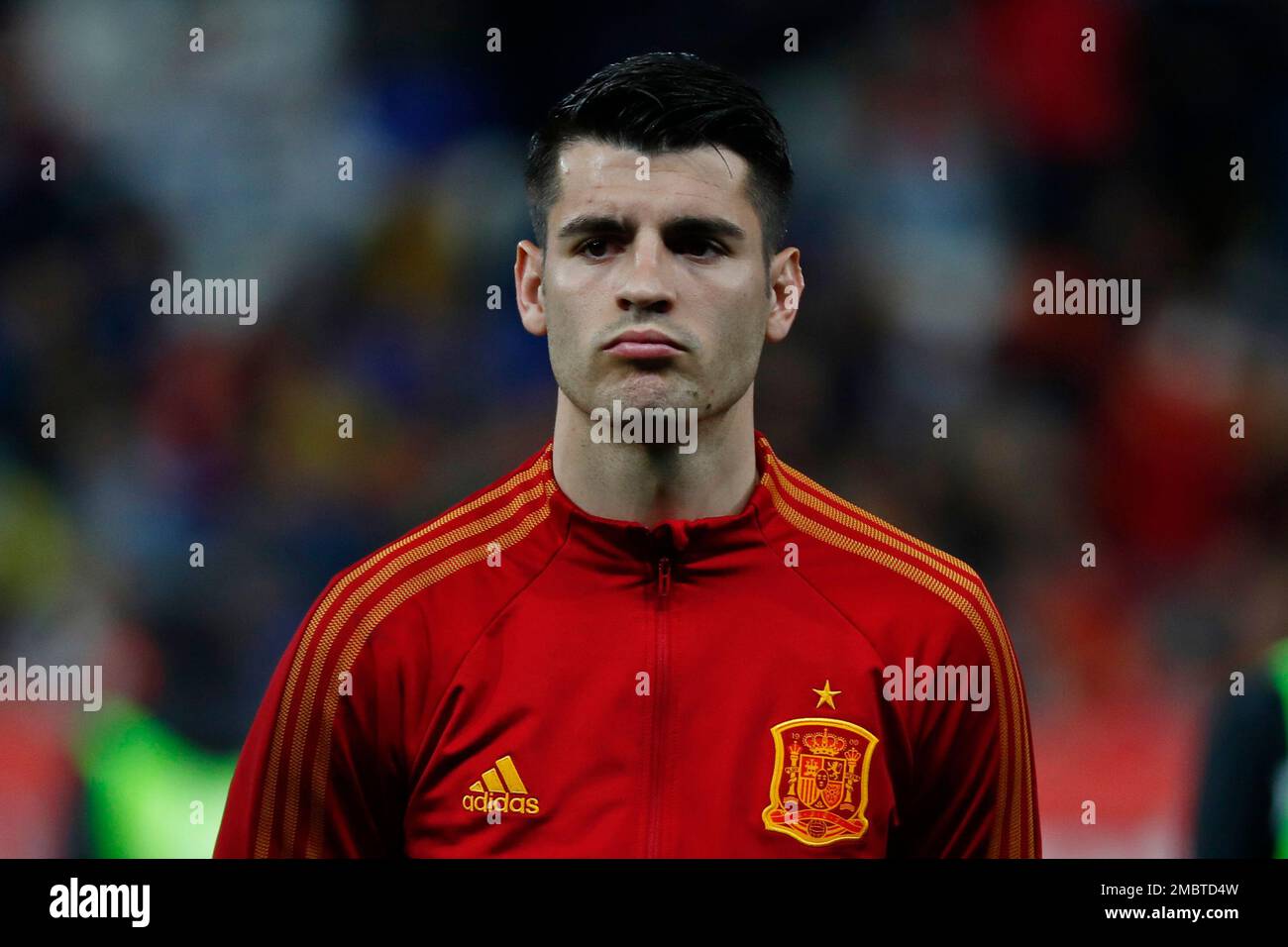Spain's Alvaro Morata stands before an international friendly soccer ...