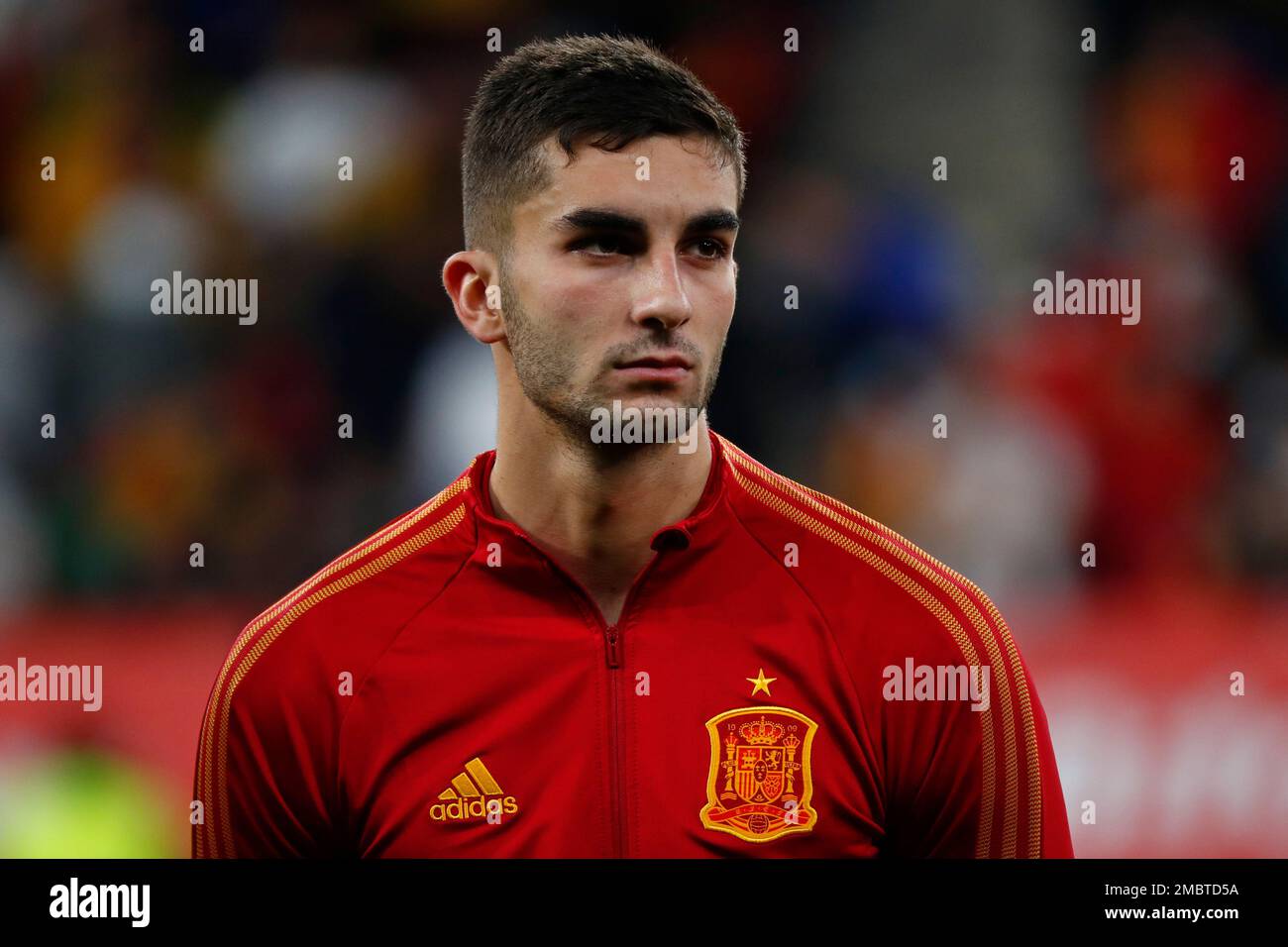 Spain's Ferran Torres stands before an international friendly soccer ...