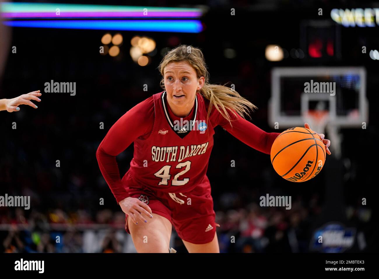 South Dakota's Maddie Krull heads to the basket during the first half ...