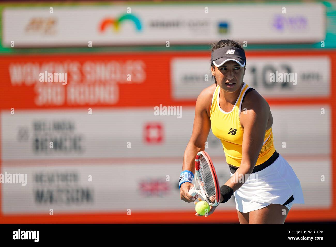 Heather Watson of Britain serves to Belinda Bencic of Switzerland ...