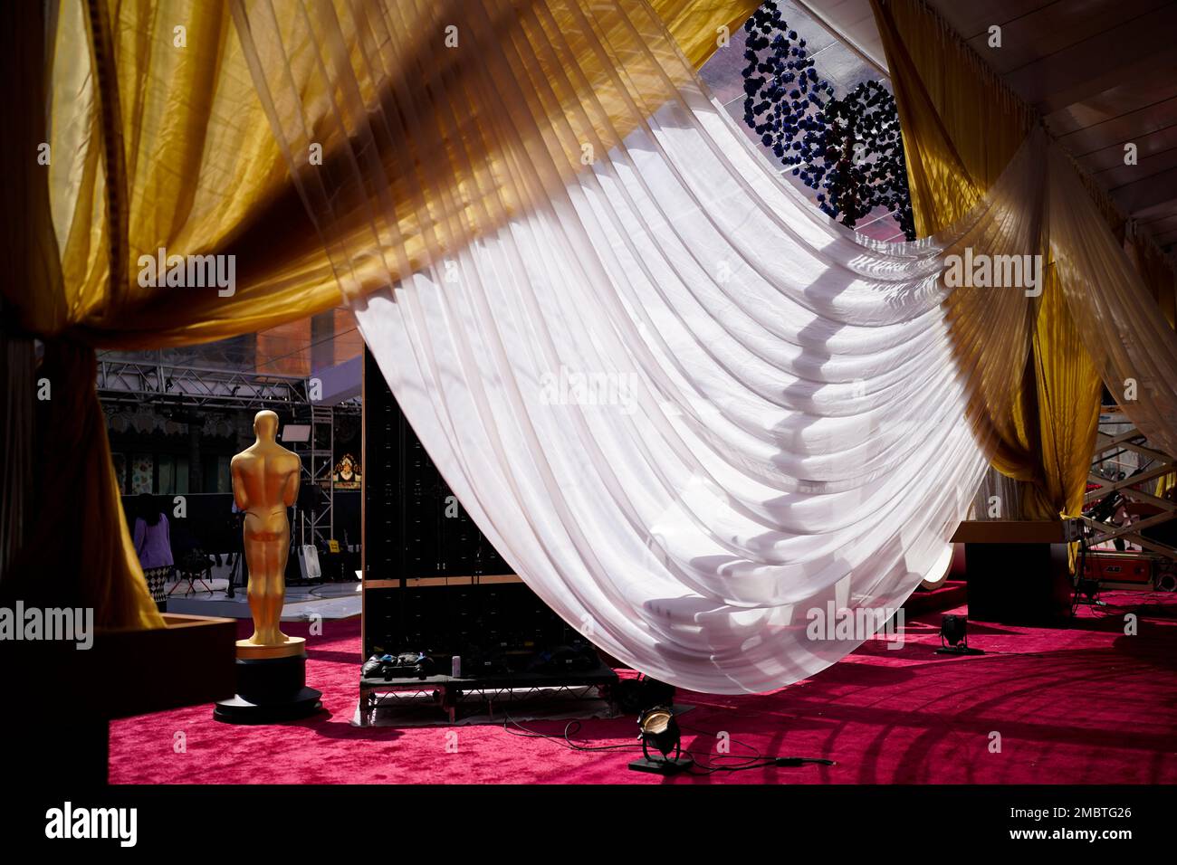 An Oscar statue stands on the red carpet ahead of Sunday's 94th Academy ...