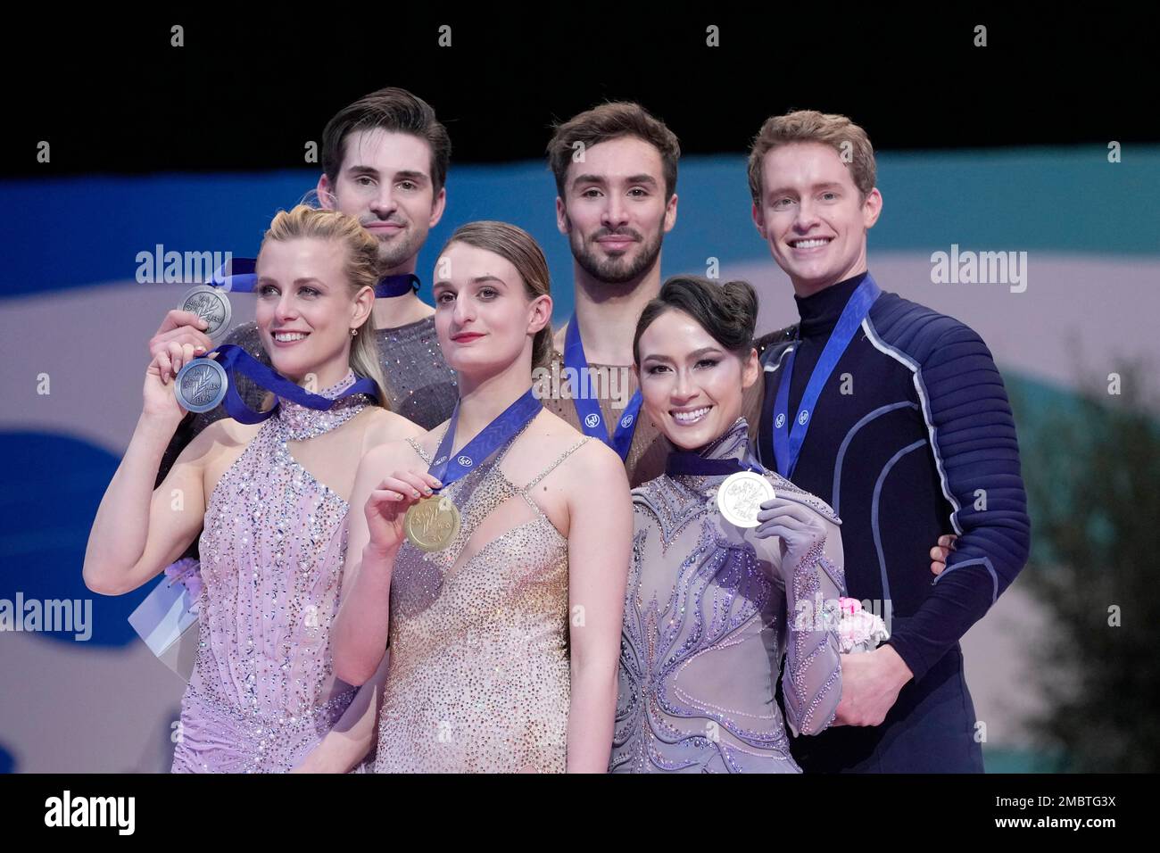 Madison Chock and Evan Bates, of the United States ,bronze medal, right ...