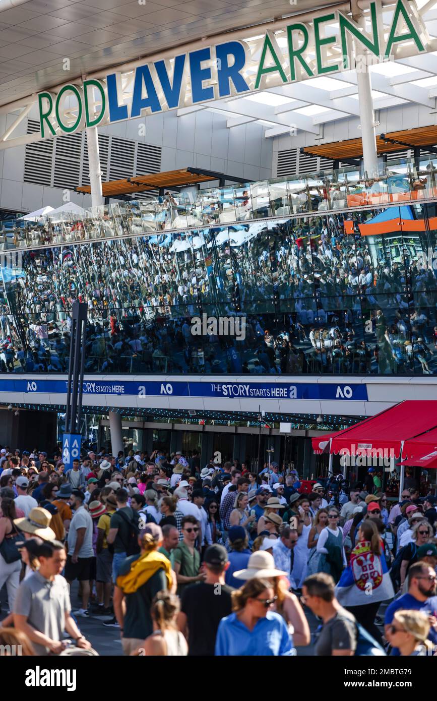 Melbourne, Australia. 21st Jan, 2023. Spectators walking across the ...